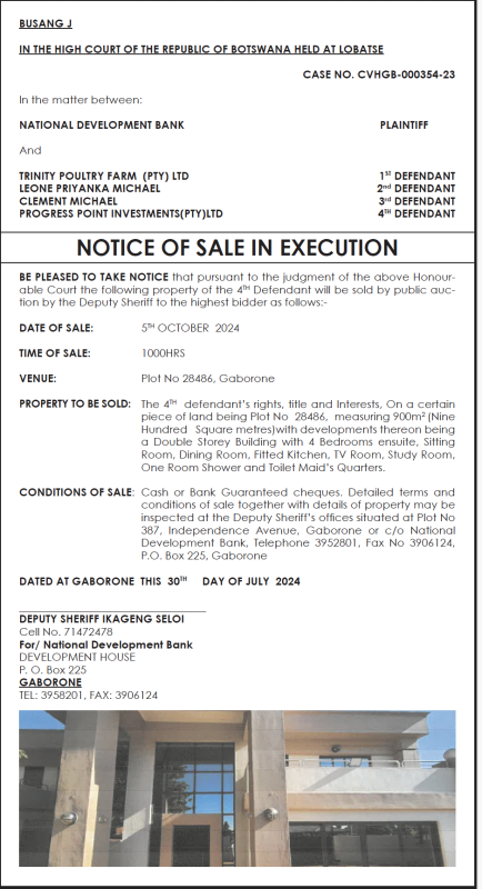 NOTICE OF SALE IN EXECUTION :: Mmegi Online